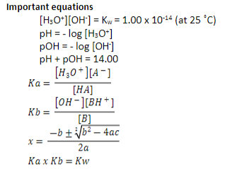 Solved Important equations [H3O+][OH-] = Kw = 1.00 x 10-4 | Chegg.com