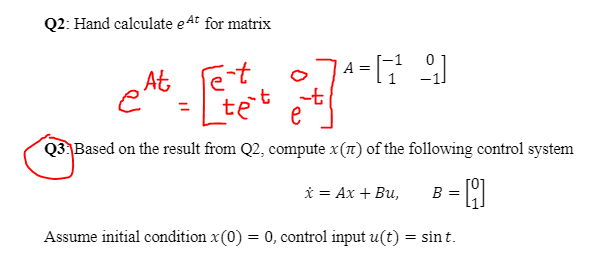 Solved At ret Q2: Hand calculate e At for matrix A = [11 ] е | Chegg.com
