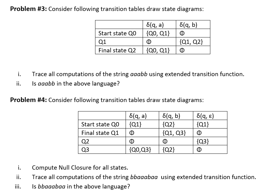 Solved Problem \#3: Consider following transition tables | Chegg.com