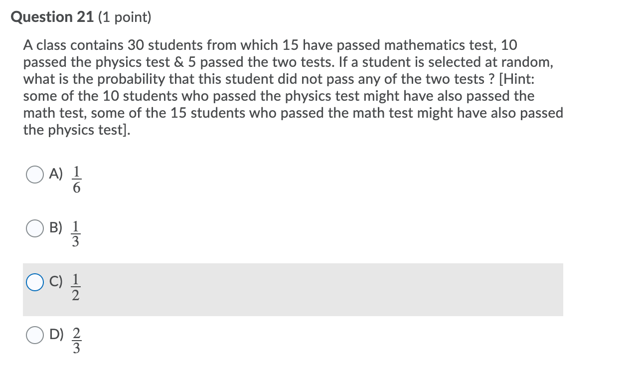 Solved Question 21 (1 point) A class contains 30 students | Chegg.com