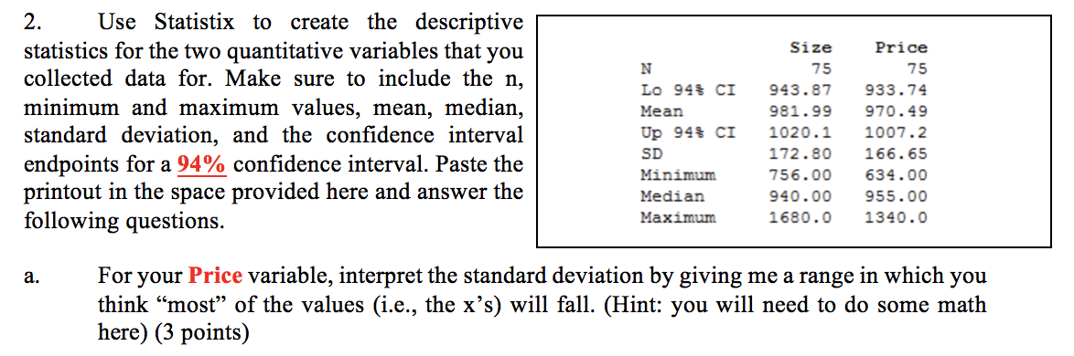 Solved 2. Use Statistix to create the descriptive statistics | Chegg.com