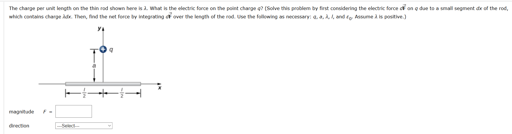 Solved The charge per unit length on the thin rod shown here | Chegg.com