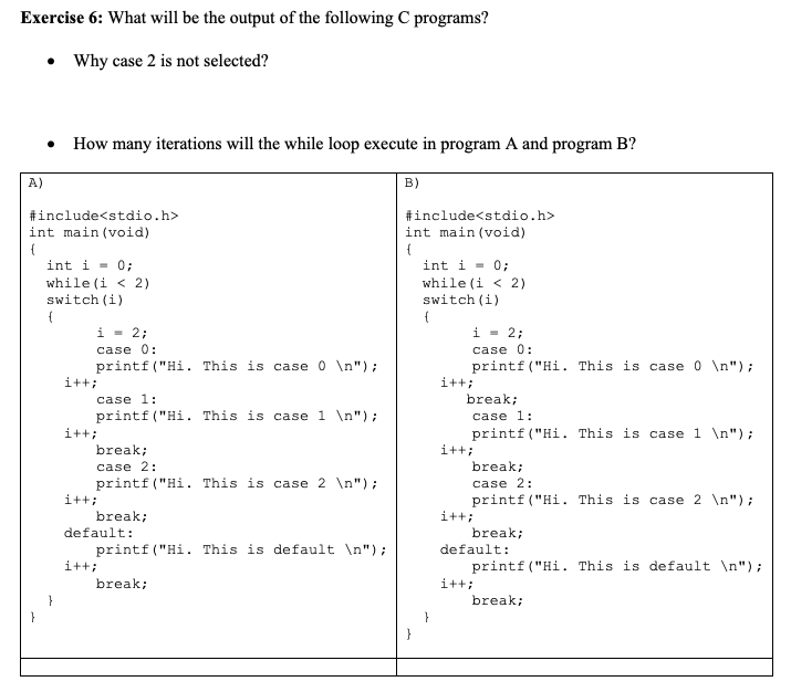Solved Exercise 6: What will be the output of the following | Chegg.com