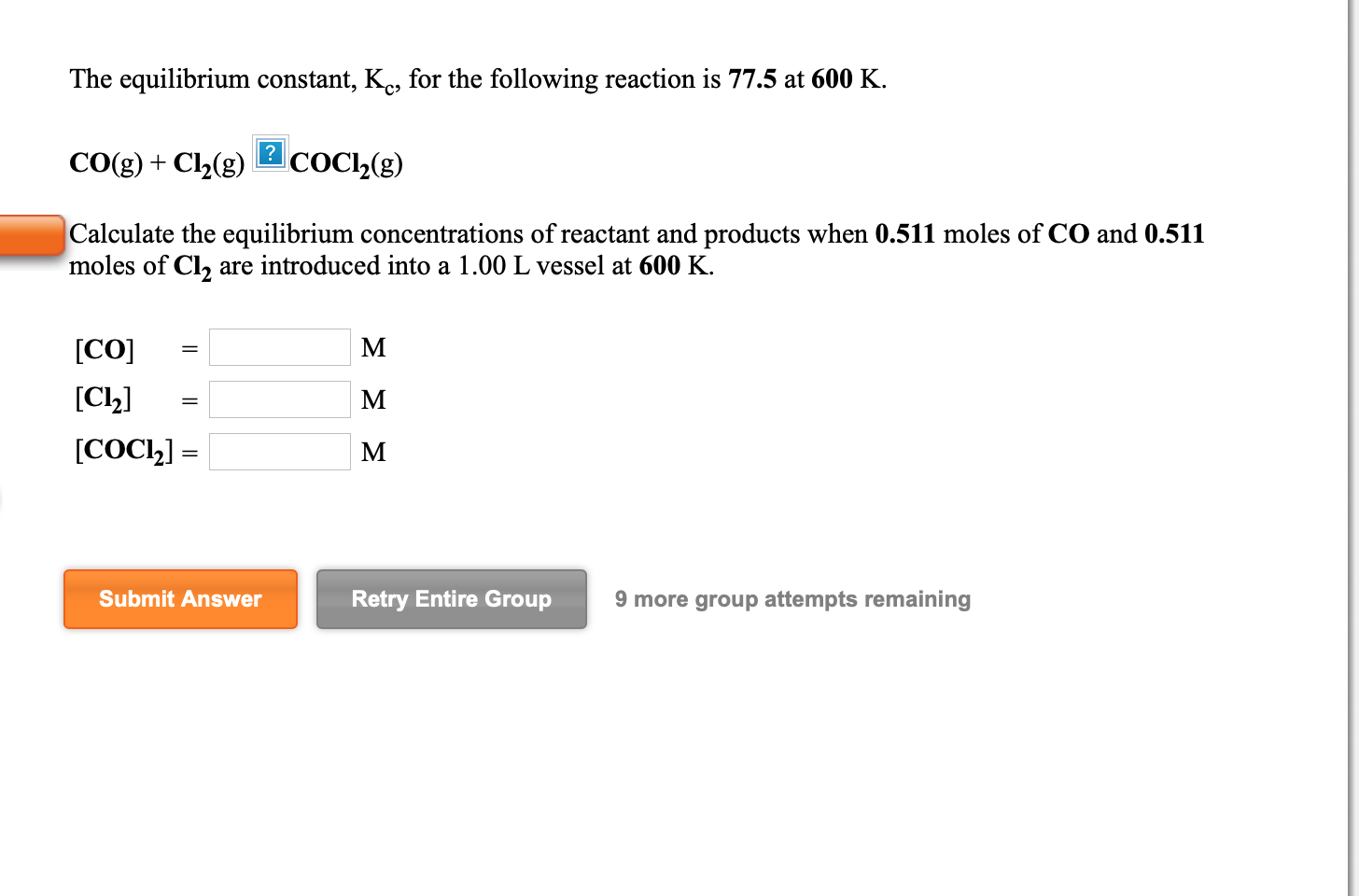 Solved The equilibrium constant, Kc, for the following | Chegg.com