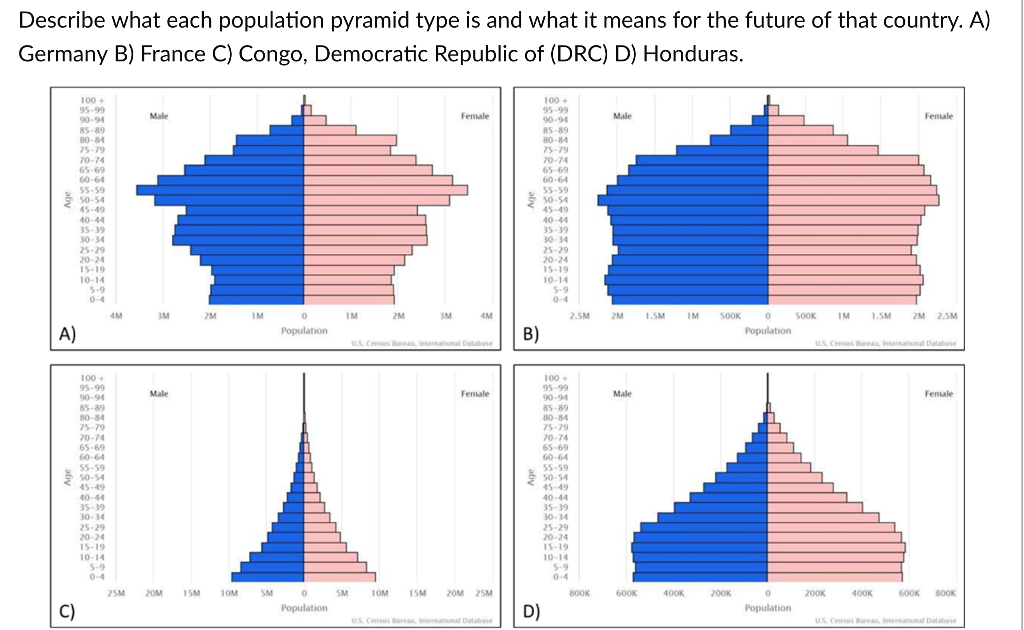 Solved Describe what each population pyramid type is and | Chegg.com