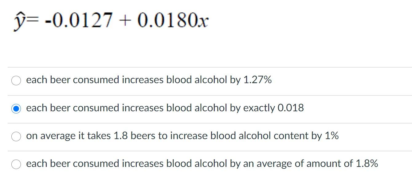 Solved The relationship between number of beers consumed (x) | Chegg.com