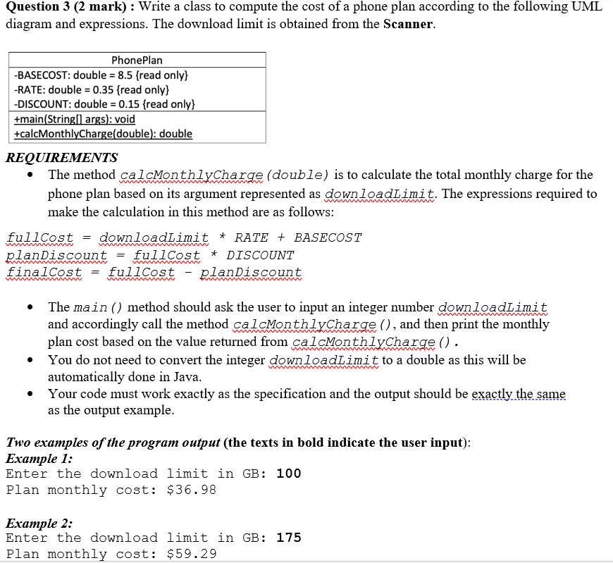 Solved Question 3 (2 mark) : Write a class to compute the | Chegg.com