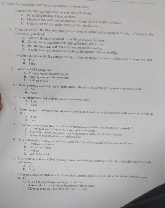 Solved Fill in the scantron sheet with the correct answer. | Chegg.com