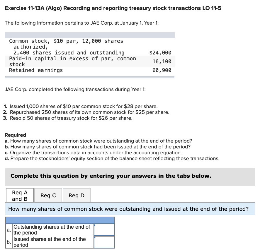 Solved Exercise 11-13A (Algo) Recording and reporting | Chegg.com