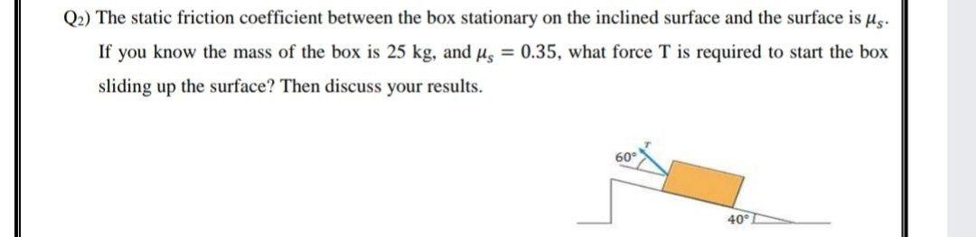 Solved Q2) The static friction coefficient between the box | Chegg.com