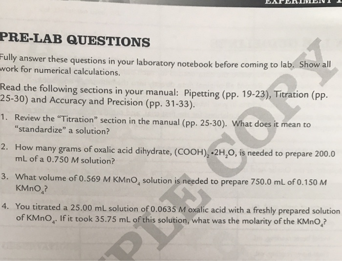 Solved PRE-LAB QUESTIONS Fully answer these questions in | Chegg.com