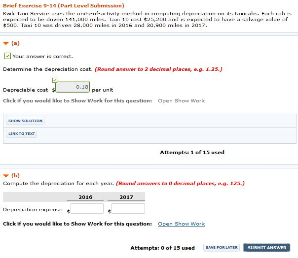 Solved Brief Exercise 9-14 (Part Level Submission) Kwik Taxi | Chegg.com