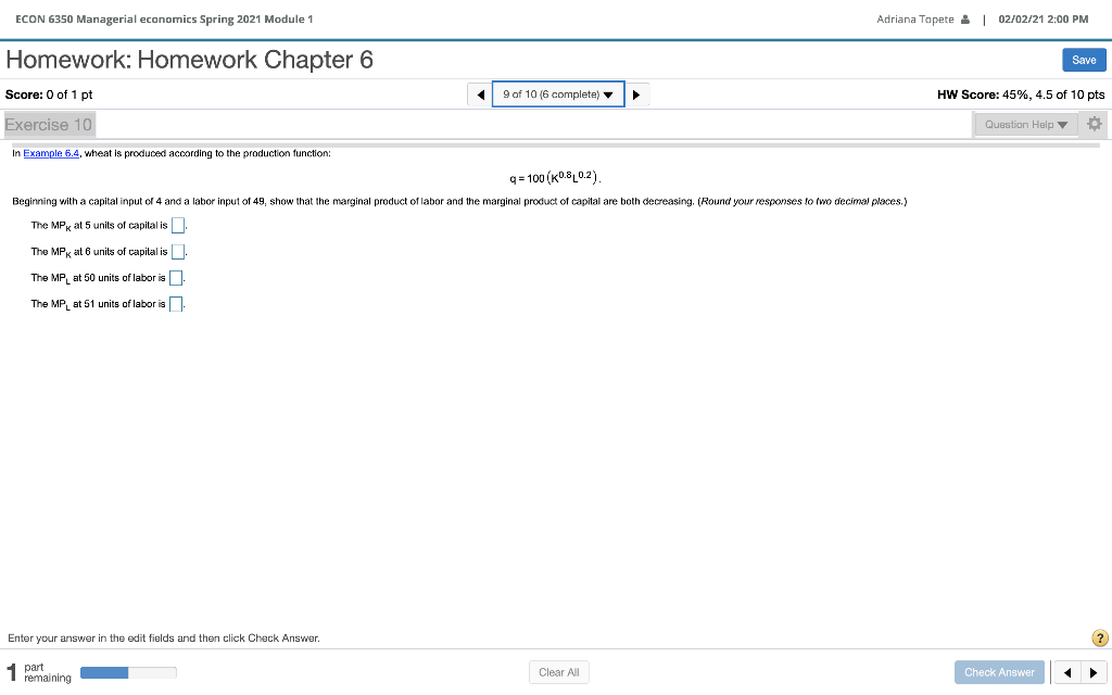 Solved ECON 6350 Managerial economics Spring 2021 Module 1 | Chegg.com