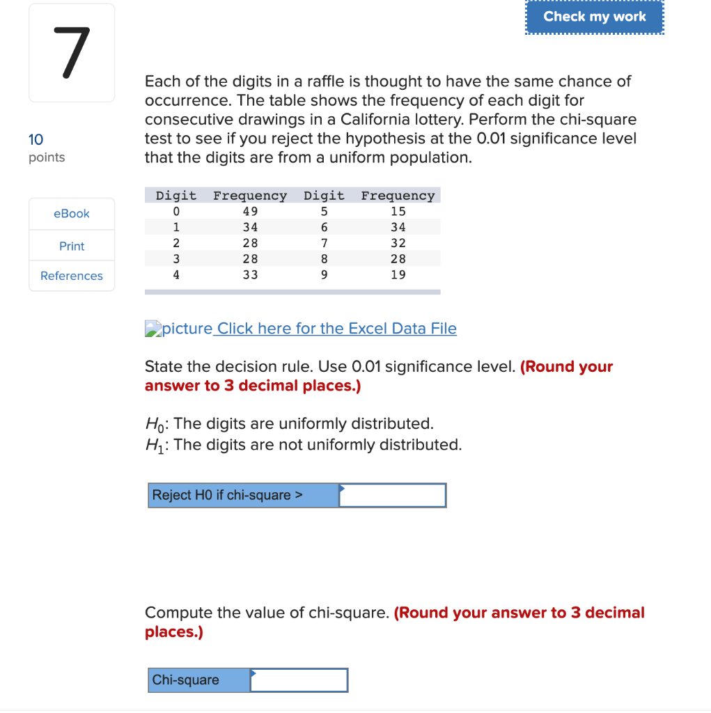 Solved Check My Work Each Of The Digits In A Raffle Is Chegg