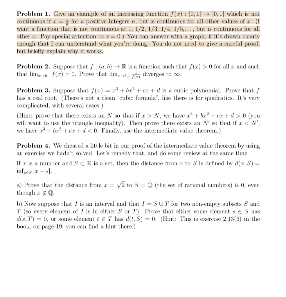 Solved Problem 1. Give an example of an increasing function | Chegg.com