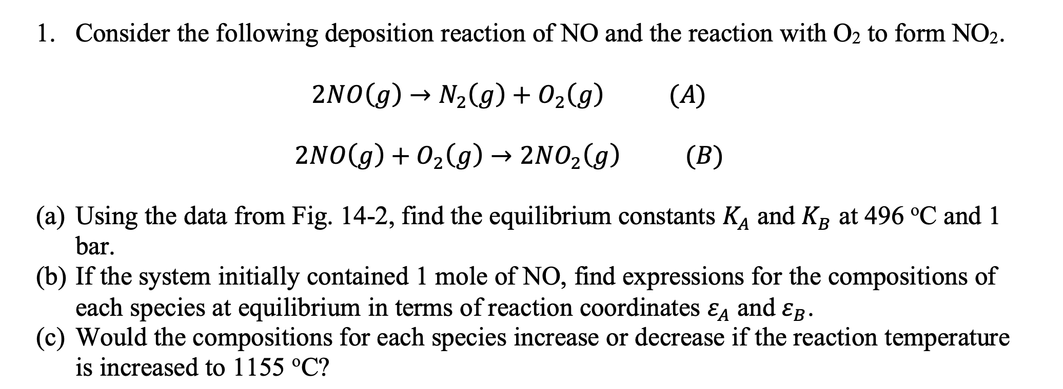 Solved 1. Consider the following deposition reaction of NO | Chegg.com