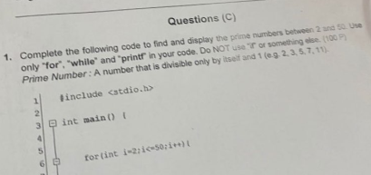Solved Questions (C) 1. Complete the following code to find | Chegg.com