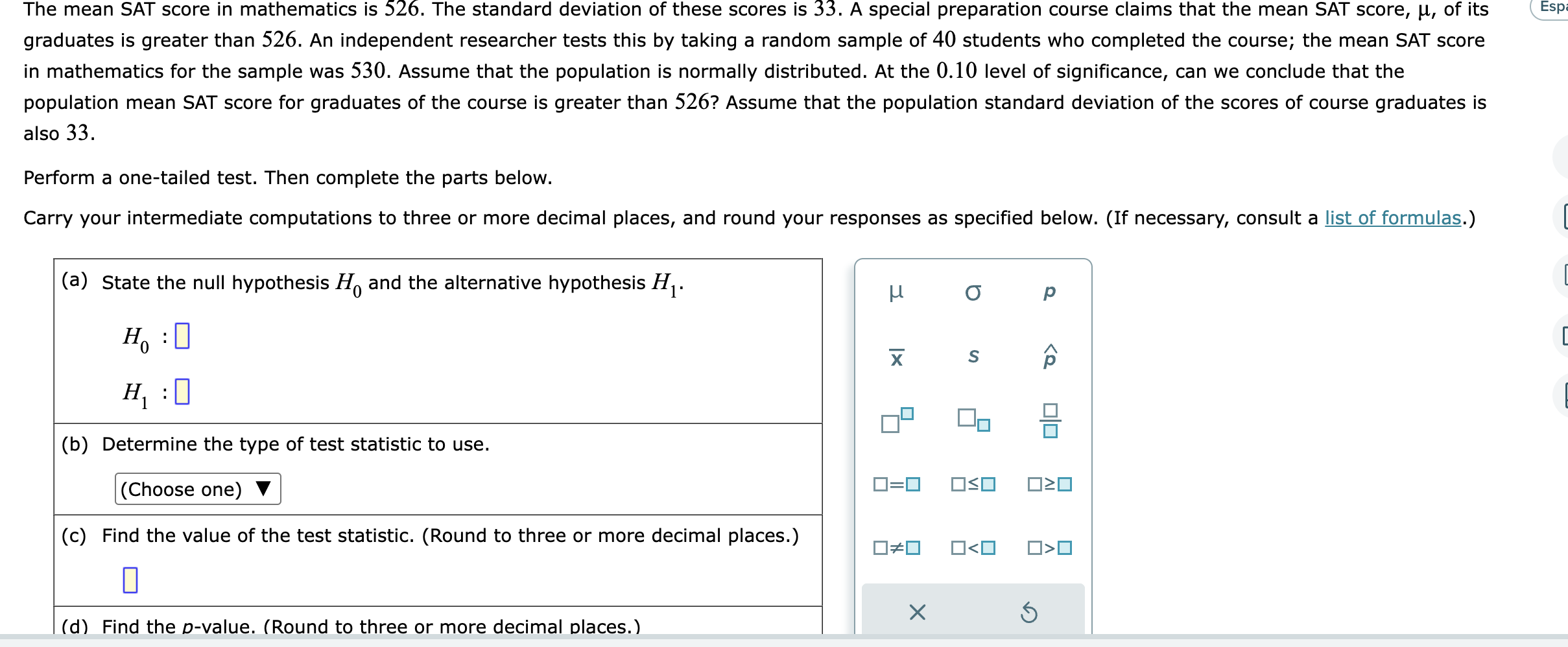Solved The mean SAT score in mathematics is 526 . The | Chegg.com