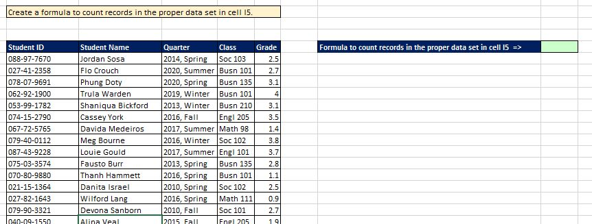 Solved Create a formula to count records in the proper data | Chegg.com
