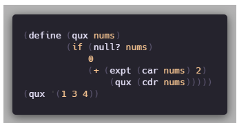 Solved (define (qux nums)(if null? nums)0(+ ﻿expt (car | Chegg.com