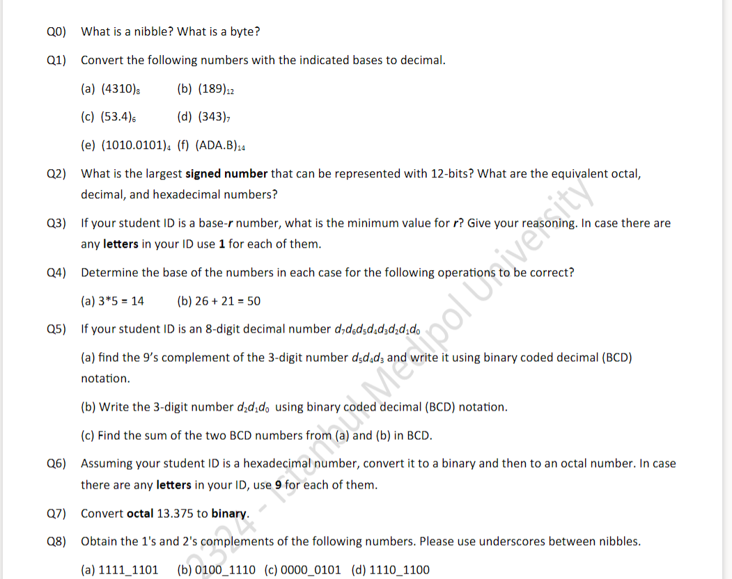 Solved Q1) Convert the following numbers with the indicated | Chegg.com