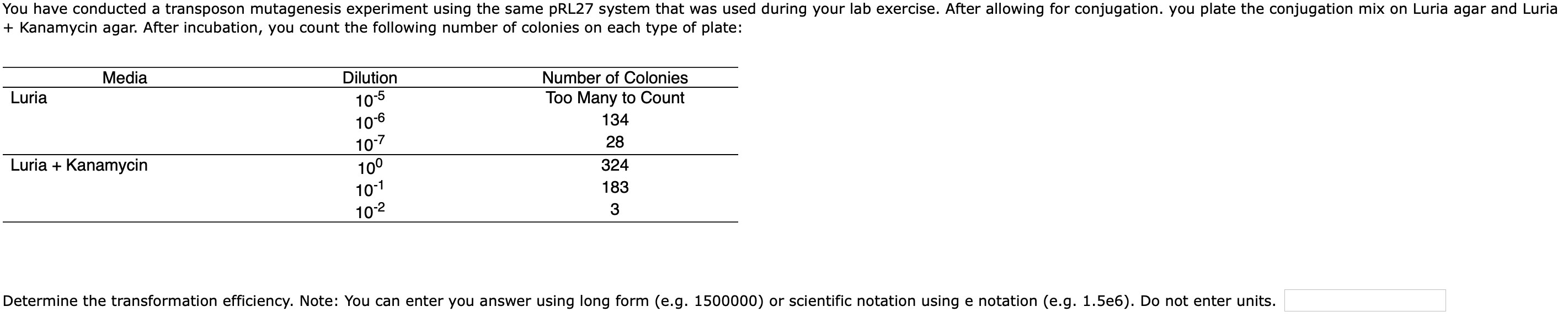Solved + Kanamycin agar. After incubation, you count the | Chegg.com