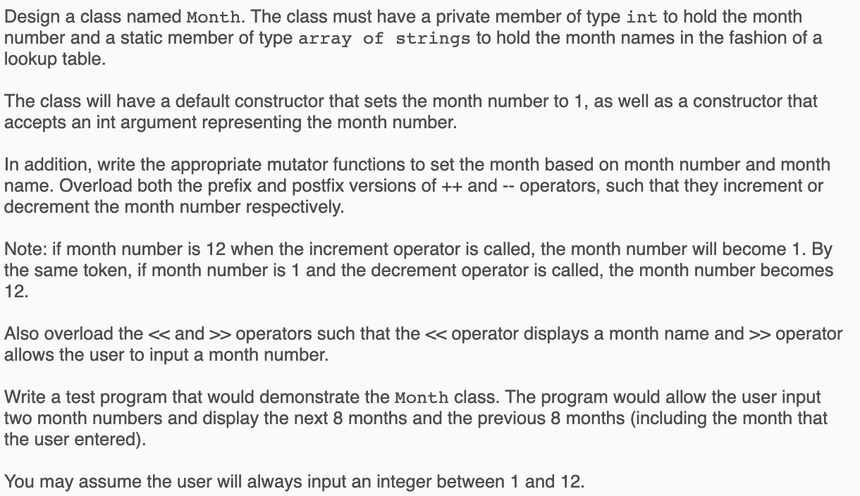 Solved Design a class named Month. The class must have a | Chegg.com