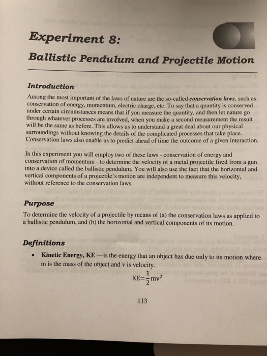 Solved Experiment 8: Ballistic Pendulum and Projectile | Chegg.com