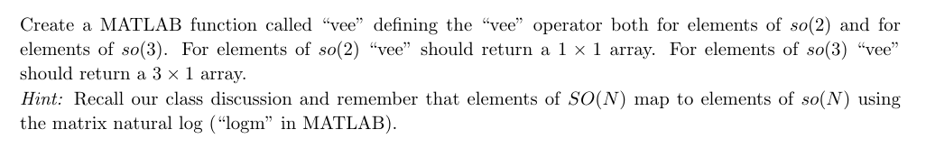 Solved Create a MATLAB function called "vee" defining the | Chegg.com