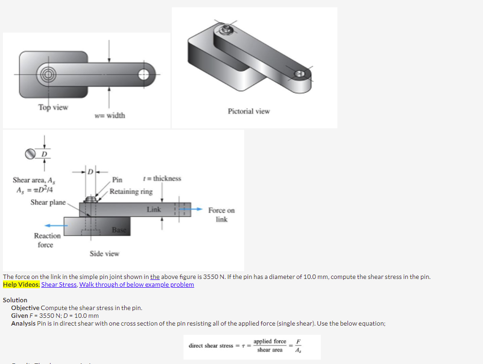 Solved The Force On The Link In The Simple Pin Joint Shown