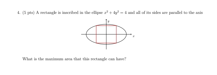 Solved 4. (5 pts) A rectangle is inscribed in the ellipse | Chegg.com