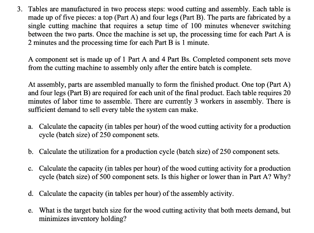 Solved 3. Tables are manufactured in two process steps: wood | Chegg.com