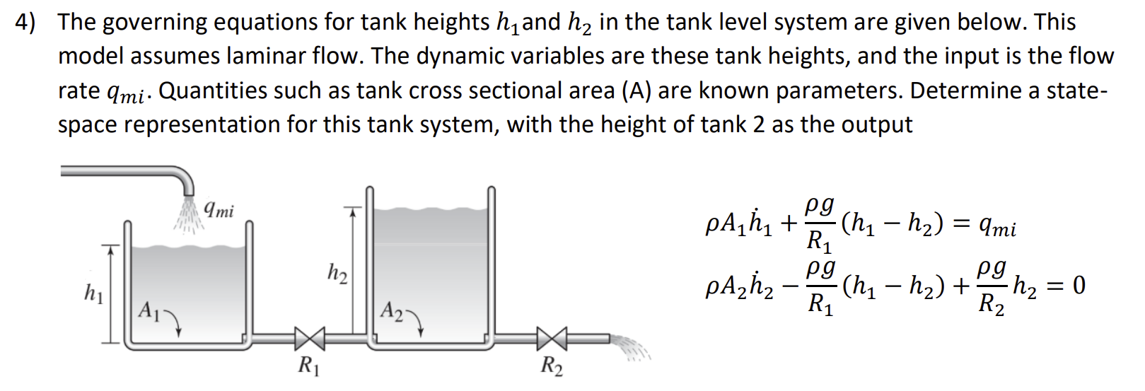 Solved The governing equations for tank heights h1 and h2 in | Chegg.com