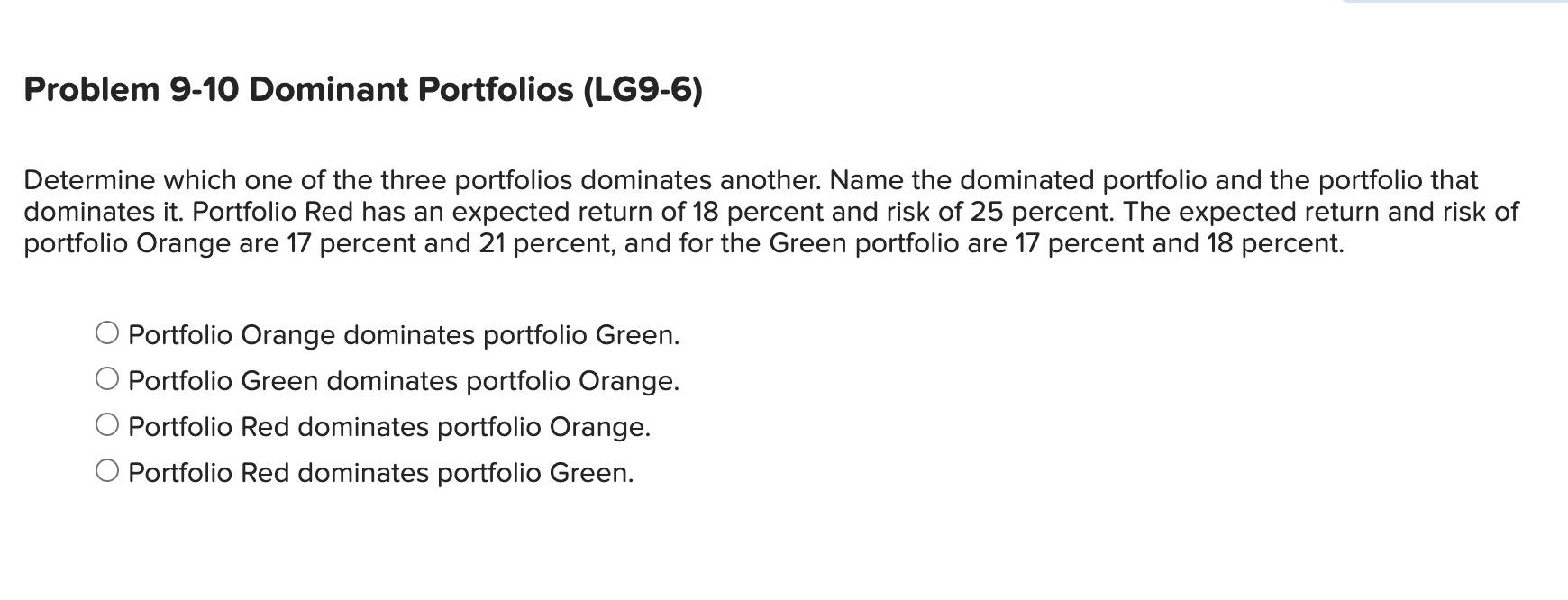 Solved Problem 9-10 ﻿Dominant Portfolios (LG9-6)Determine | Chegg.com