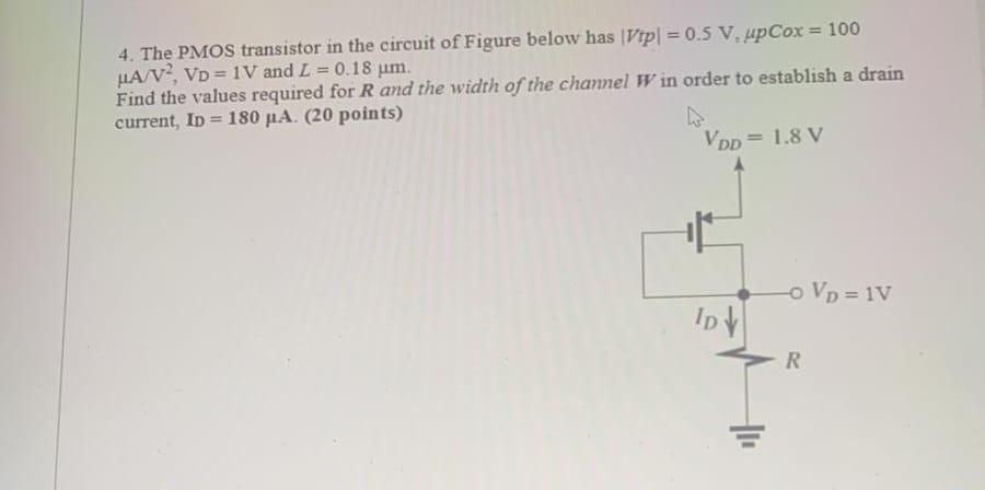 Solved 4. The PMOS transistor in the circuit of Figure below | Chegg.com