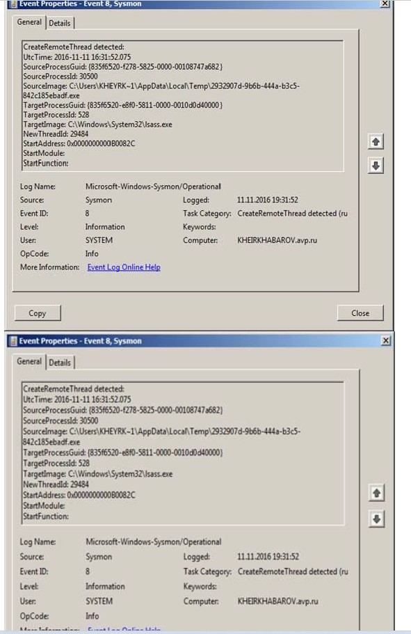Solved CreateRemoteThread detected: UtcTime: 2016-11-11 | Chegg.com
