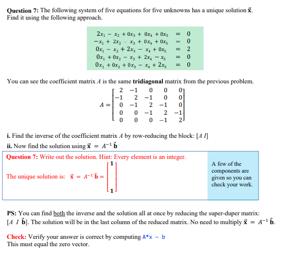 Solved Question 7: The following system of five equations | Chegg.com