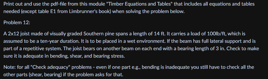 Solved A 2x12 joist made of visually graded Southern pine | Chegg.com