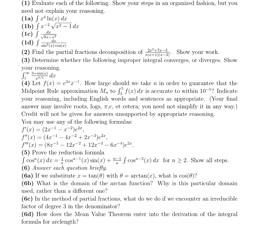 Solved (1) Evaluate each of the following. Show your steps | Chegg.com