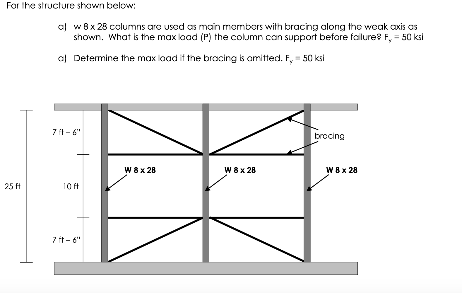 Solved For the structure shown below: a) w 8 x 28 columns | Chegg.com