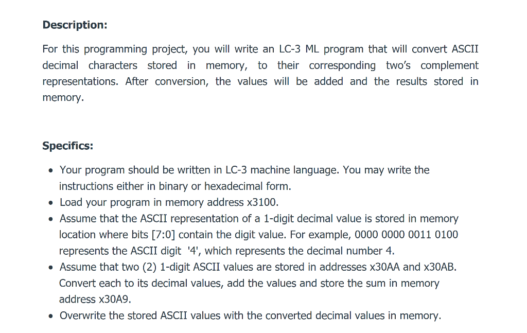 Description: For this programming project,, you will | Chegg.com