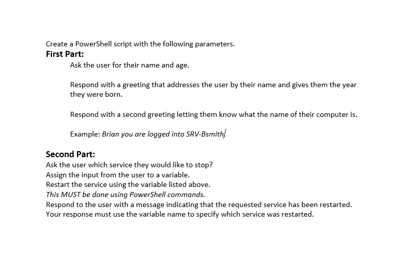 Solved Create a PowerShell script with the following | Chegg.com