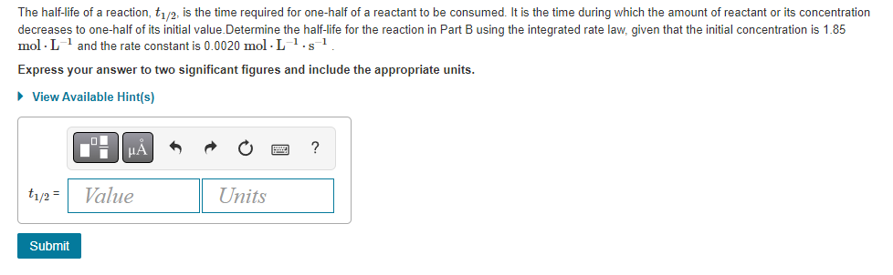 Solved The half-life of a reaction, t1/2, is the time | Chegg.com