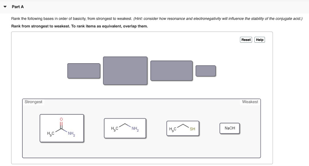 Solved Part A Rank the following bases in order of basicity, | Chegg.com