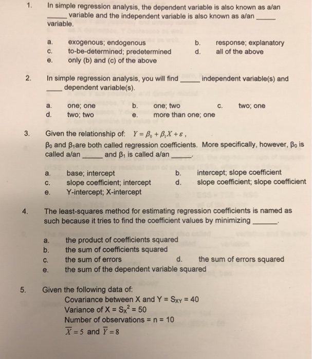 Solved In simple regression analysis, the dependent variable | Chegg.com