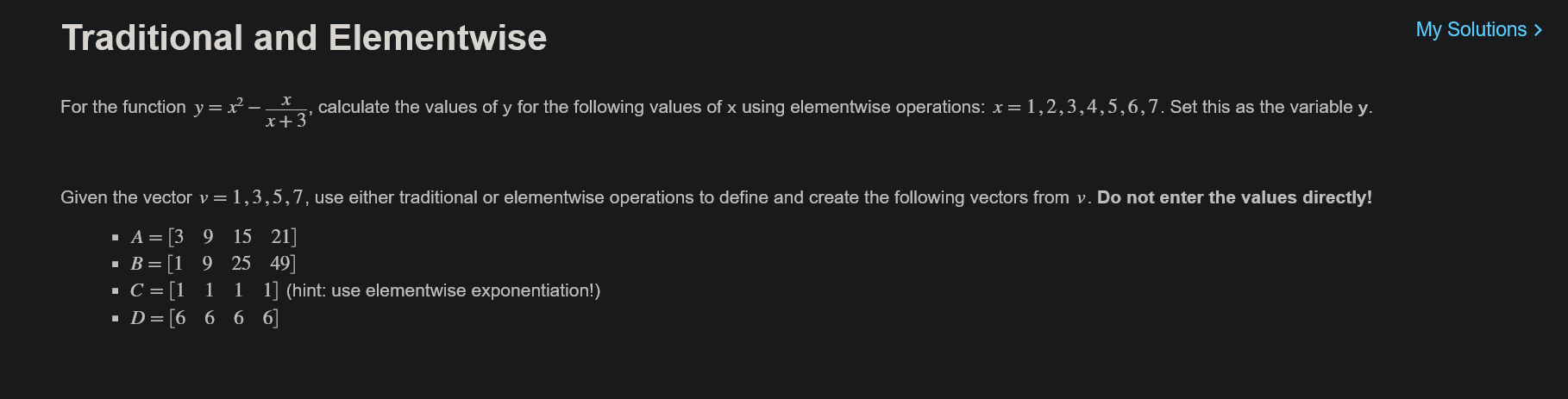 Solved Traditional and Elementwise For the function | Chegg.com