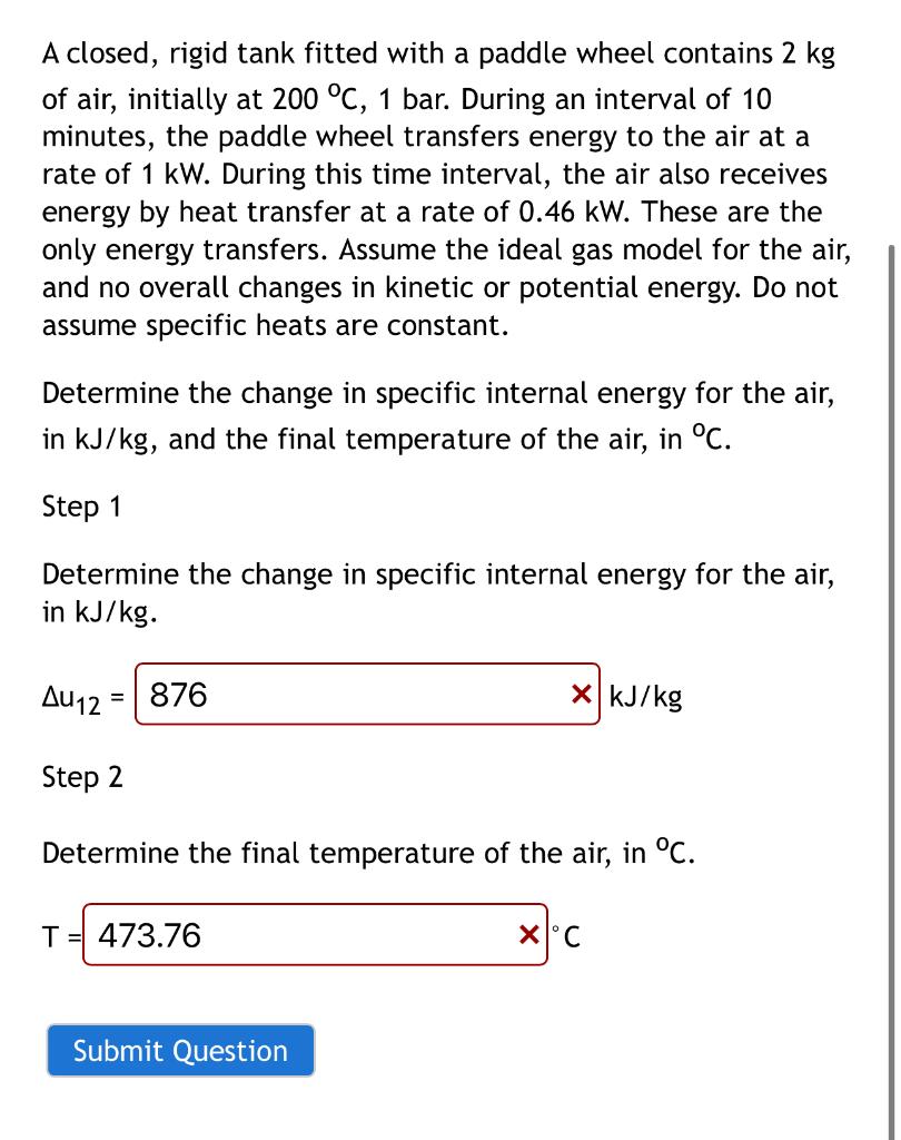 Solved A closed, rigid tank fitted with a paddle wheel | Chegg.com