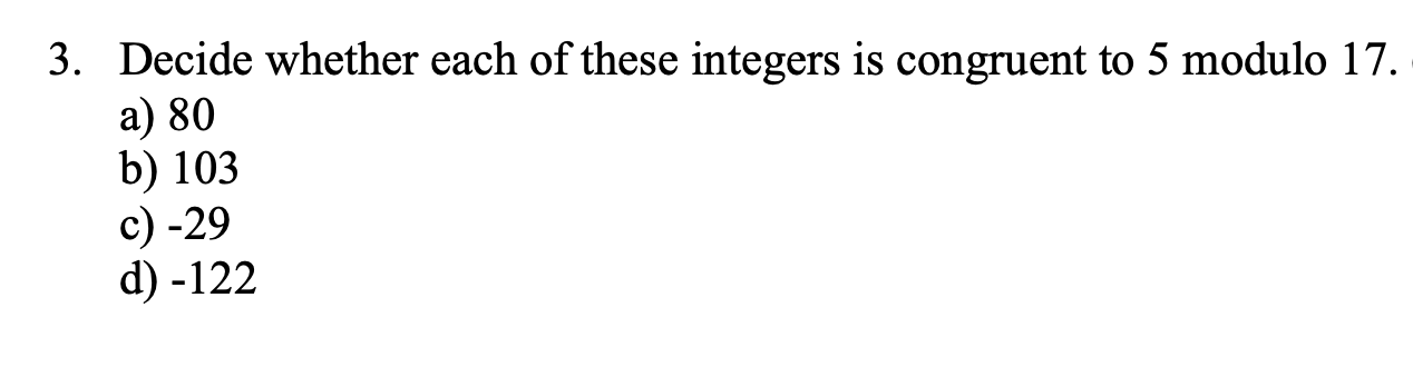 Solved 3. Decide whether each of these integers is congruent | Chegg.com