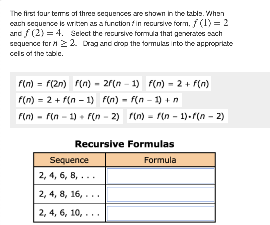 Solved The first four terms of three sequences are shown in | Chegg.com