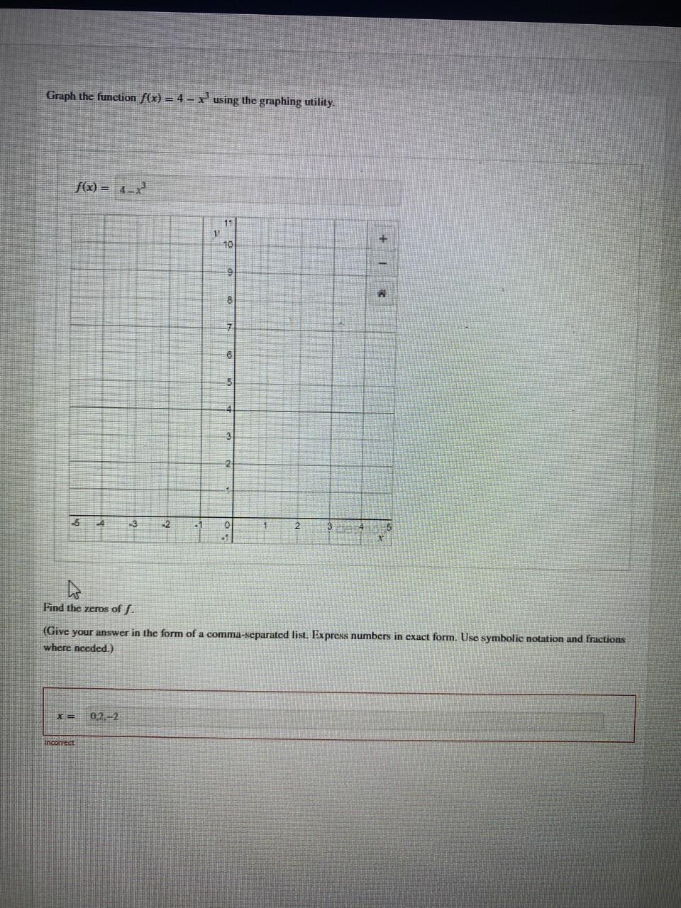 Solved Graph the function f(x) = 4-7 using the graphing | Chegg.com